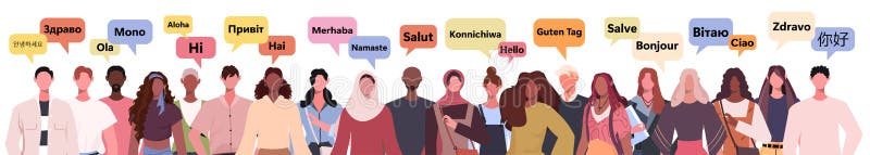 Set of Multiethnic People Say Hello in Different Languages. Stock ...