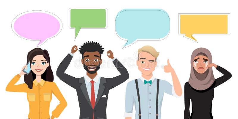 Set of Multinational Characters Speaking with Speech Bubble. People in ...