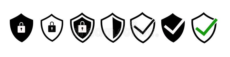 Set of Multiple Shields Icons with Reliability Mark As Sign of Multi ...