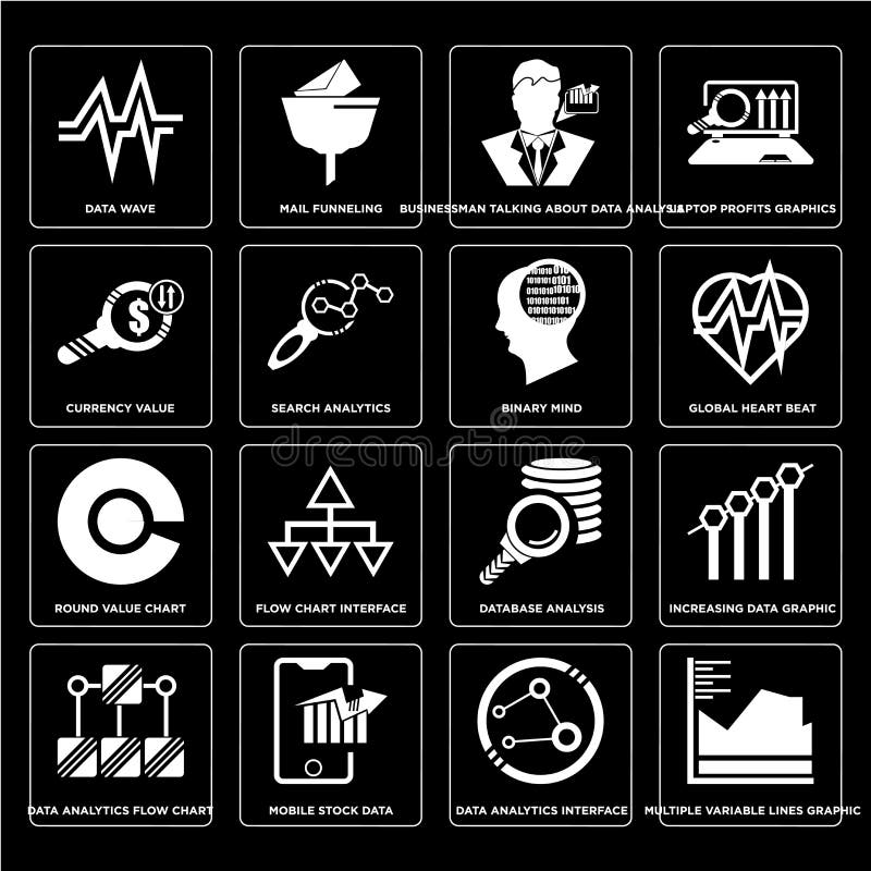 Set of Multiple Variable Lines Graphic, Currency Value, Mobile Stock Data, Data Analytics Flow ...