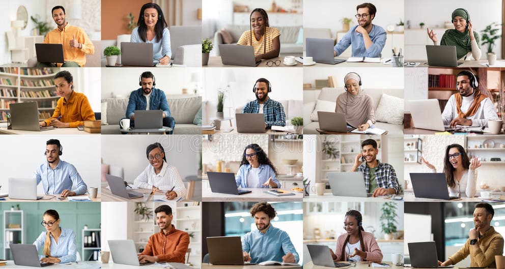 Set of Multiracial People Using Computers, Collage Stock Image - Image ...