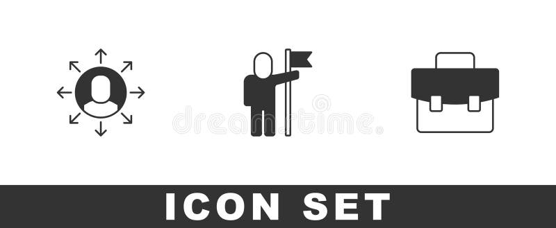 Set Multitasking Manager Working, Man Holding Flag and Briefcase Icon ...