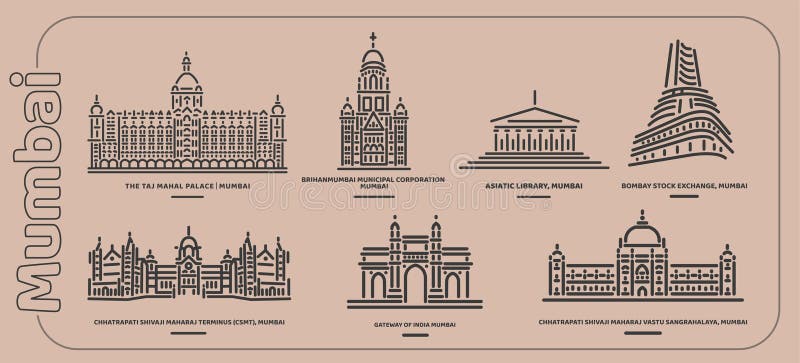 The Set of Mumbai Monuments Vector Icon Stock Vector - Illustration of ...