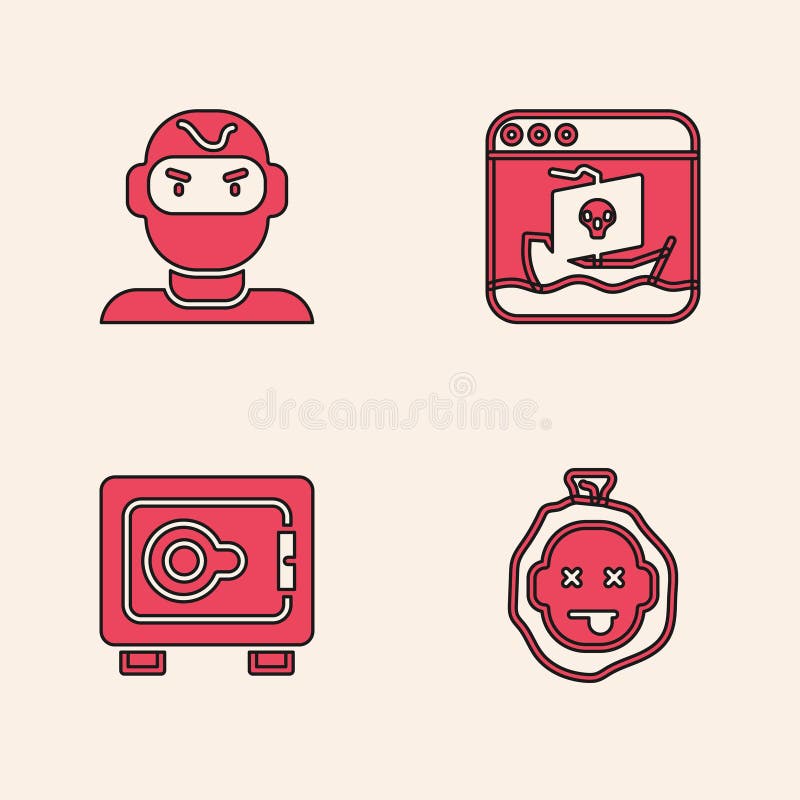 Set Murder, Thief Mask, Internet Piracy and Safe Icon. Vector Stock ...