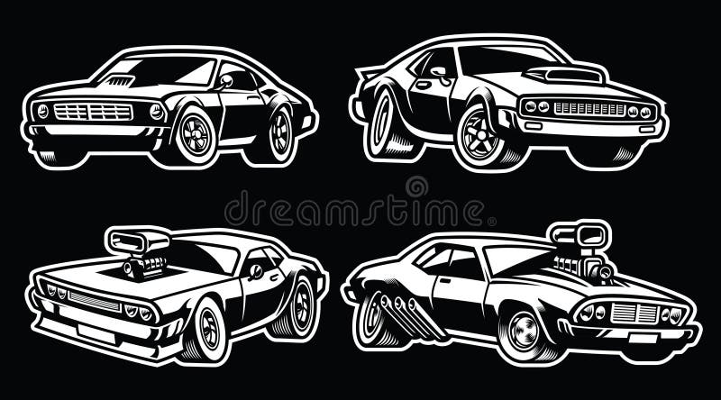 Set of muscle car stock vector. Illustration of motor - 113906447