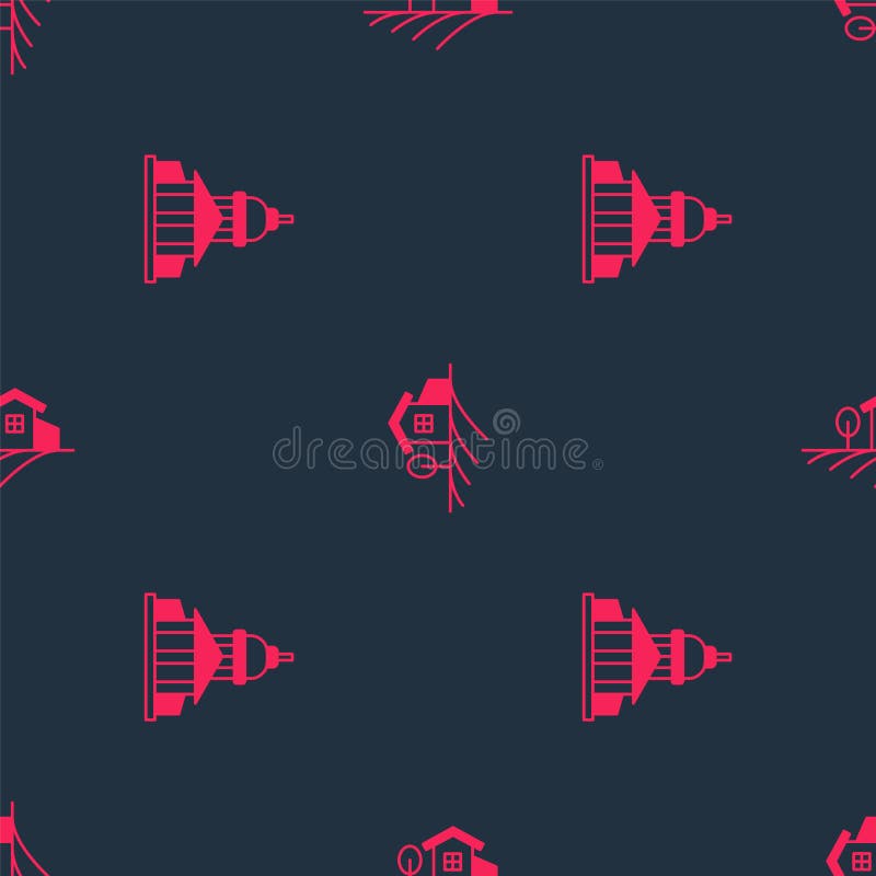 Set Museum Building and Village Landscape on Seamless Pattern. Vector ...