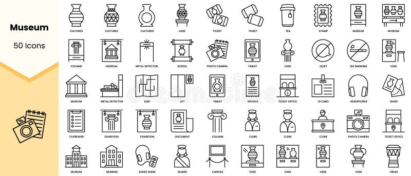 Set of Museum Icons. Simple Line Art Style Icons Pack Stock Vector ...