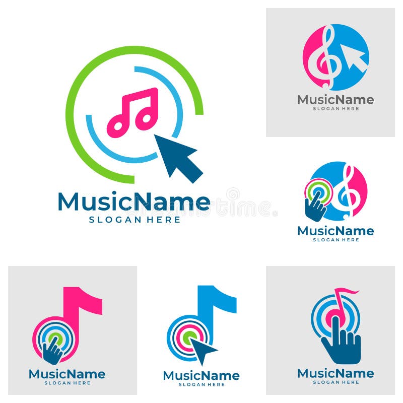 Set of Music Click Logo Vector. Touch Music Logo Design Template Stock ...