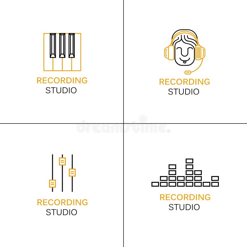 Set of Music Design Template in Linear Style. Recording Studio Labels ...
