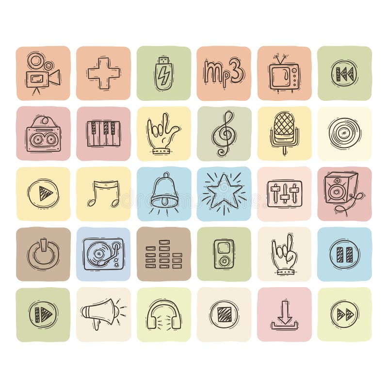 Set of Music Doodle Icons. stock vector. Illustration of isolated ...