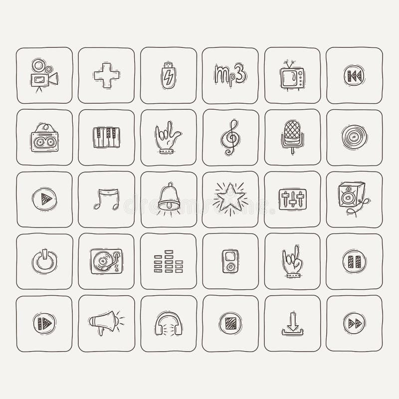 Set of Music Doodle Icons. stock vector. Illustration of isolated ...