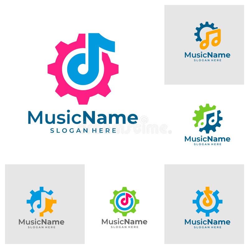 Set of Music Gear Logo Vector Icon Illustration. Gear Music Logo Design Template Stock ...