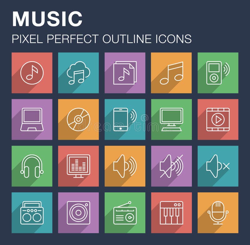 Set of Music Icons with Long Shadow. Stock Vector - Illustration of ...