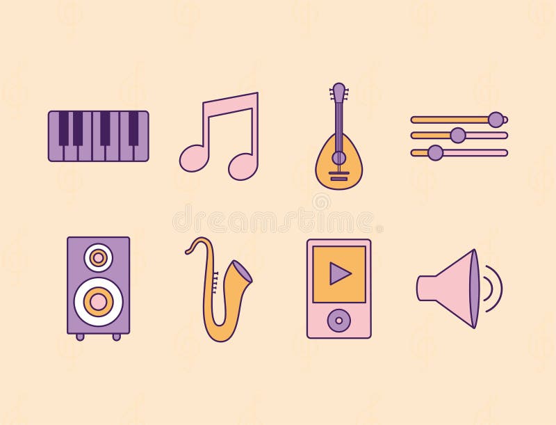 Set of Music Icons on a Yellow Background Stock Vector - Illustration ...