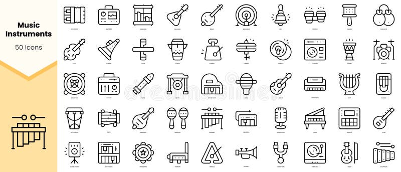 Set of Music Instruments Icons. Simple Line Art Style Icons Pack Stock ...