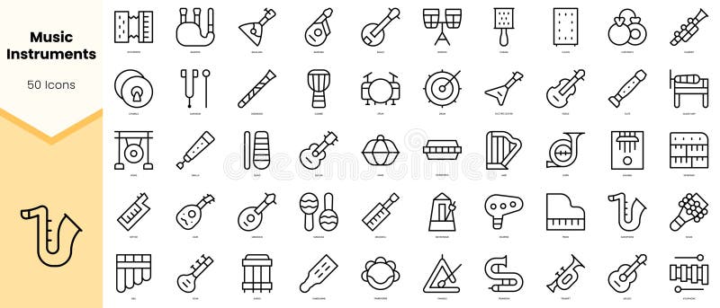 Set of Music Instruments Icons. Simple Line Art Style Icons Pack Stock ...