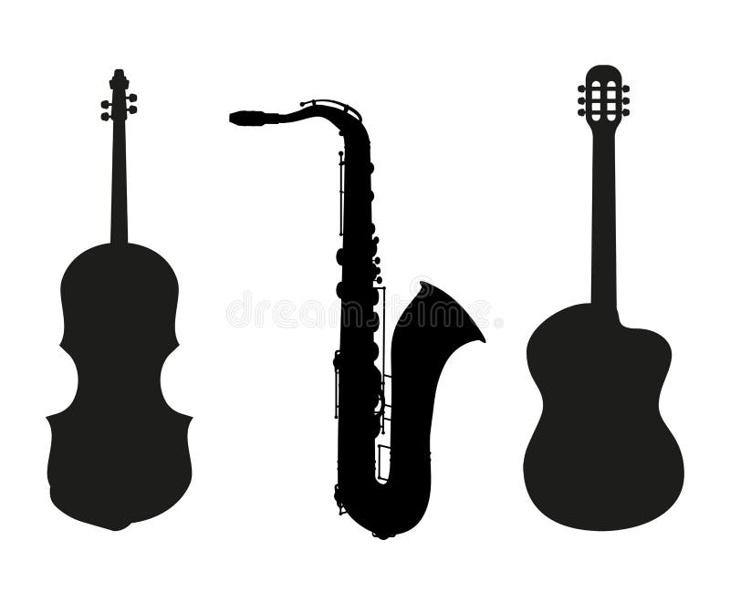 Set of Music Instruments Silhouettes Stock Vector - Illustration of ...