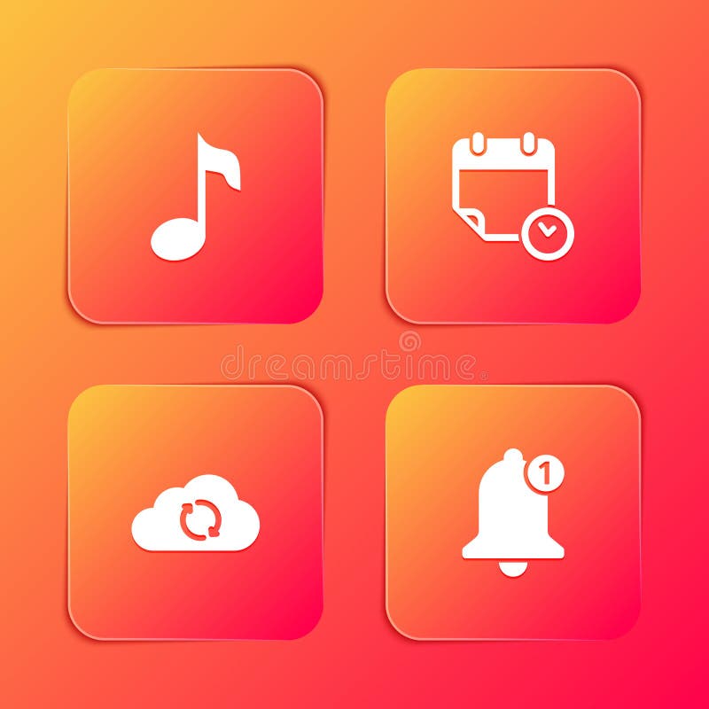 Set Music Note, Tone, Calendar and Clock, Cloud Sync Refresh and Bell ...