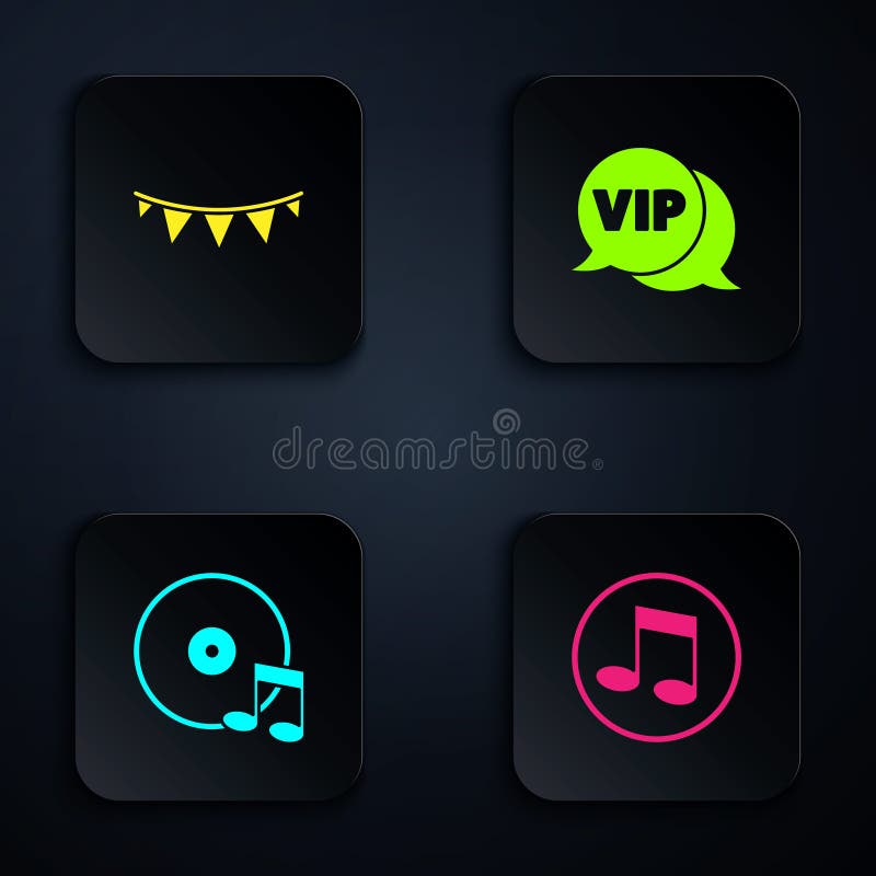 Set Music Note, Tone, Carnival Garland with Flags, Vinyl Disk and Vip ...