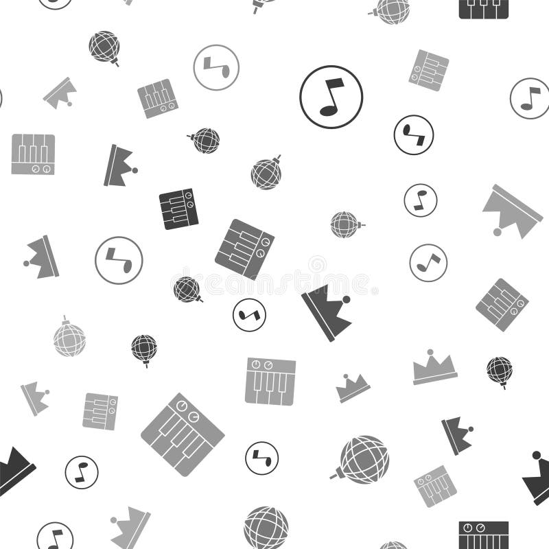 Set Music Note, Tone, Disco Ball, Crown and Synthesizer on Seamless ...