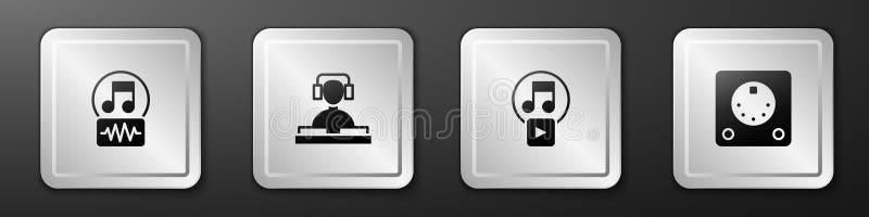 Set Music Note, Tone, DJ Playing Music, Play Square and Drum Machine ...