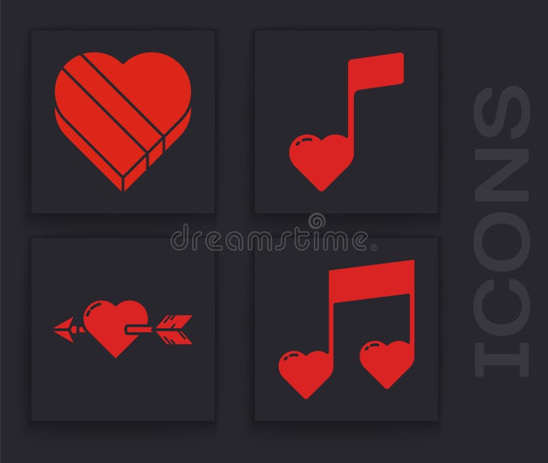 Set Music Note, Tone with Hearts, Candy in Heart Shaped Box, Music Note ...