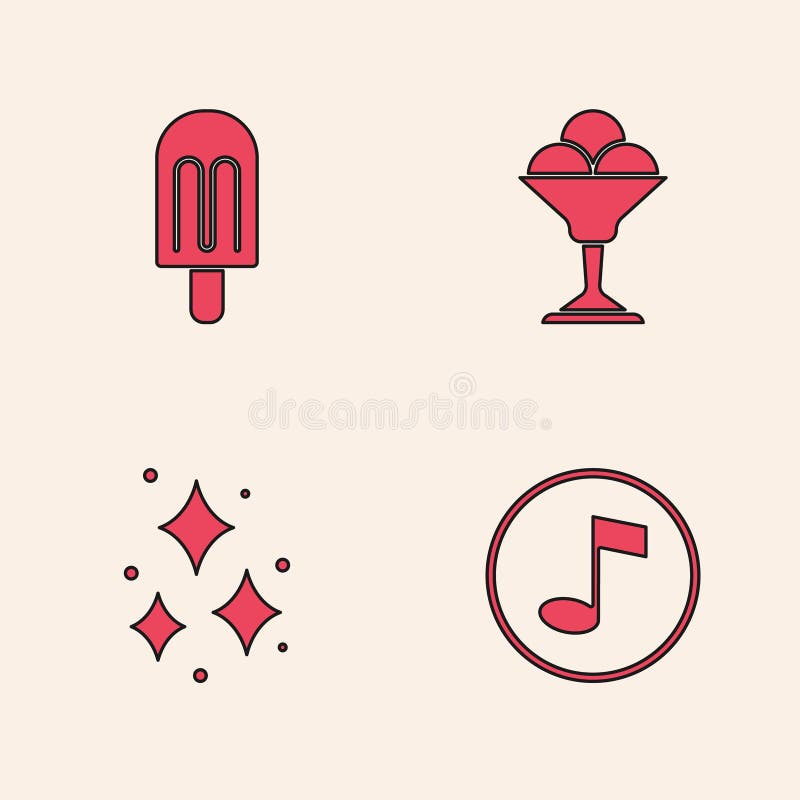 Set Music Note, Tone, Ice Cream, in Bowl and Firework Icon. Vector ...