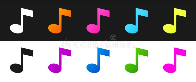 Set Music Note, Tone Icon Isolated on Black and White Background ...