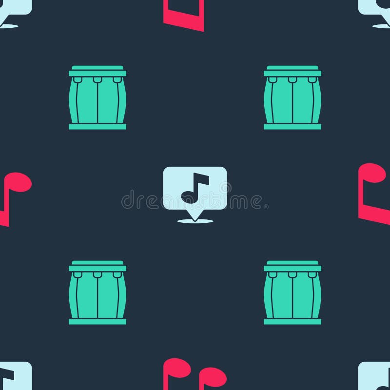 Set Music Note, Tone, Musical and Drum on Seamless Pattern. Vector ...