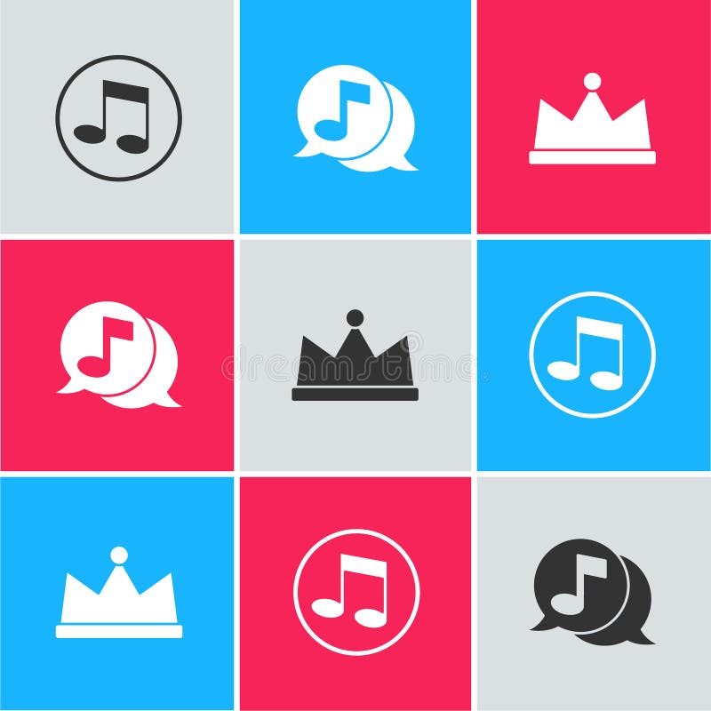 Set Music Note, Tone, Musical in Speech Bubble and Crown Icon. Vector ...