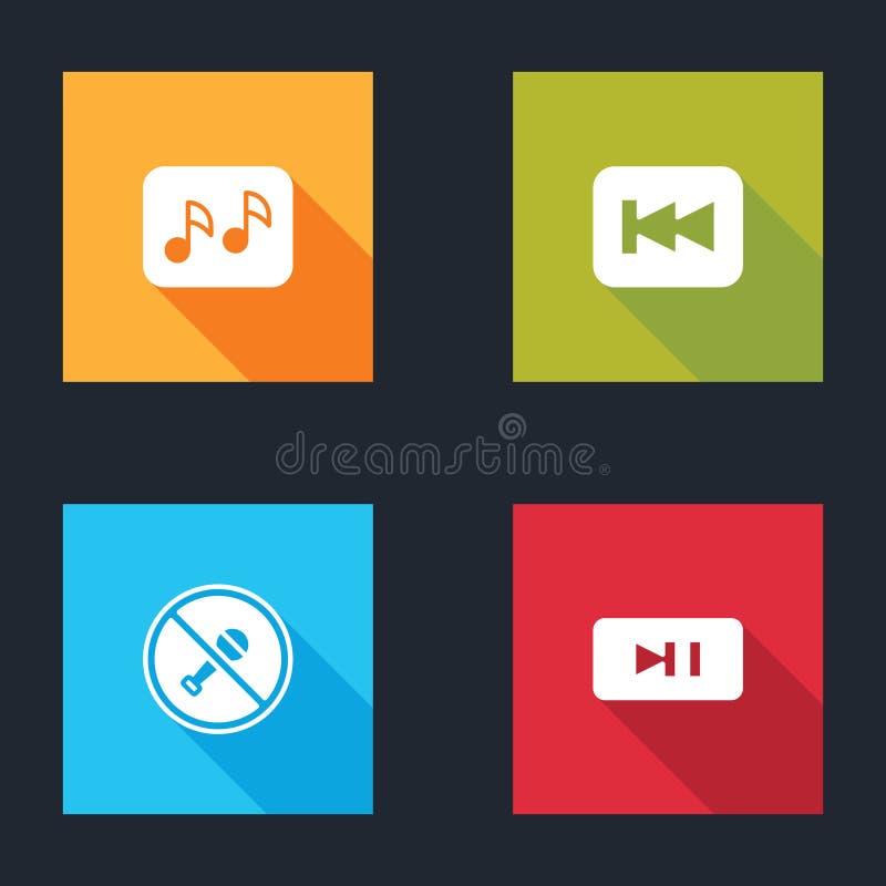 Set Music Note, Tone, Rewind Button, Mute Microphone and Pause Icon ...