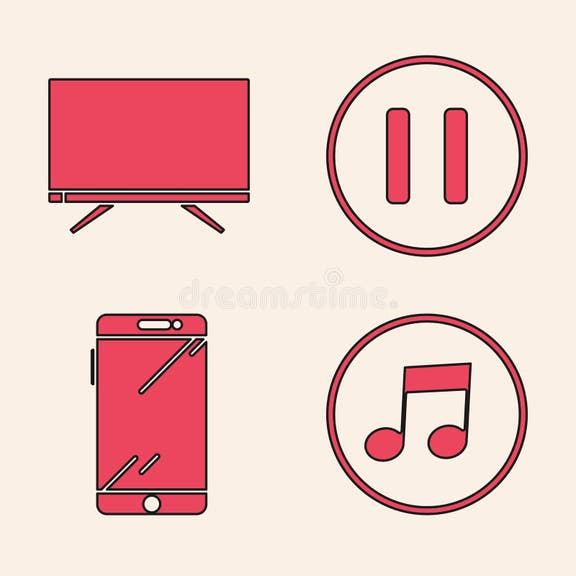 Set Music Note, Tone, Smart Tv, Pause Button and Smartphone, Mobile ...