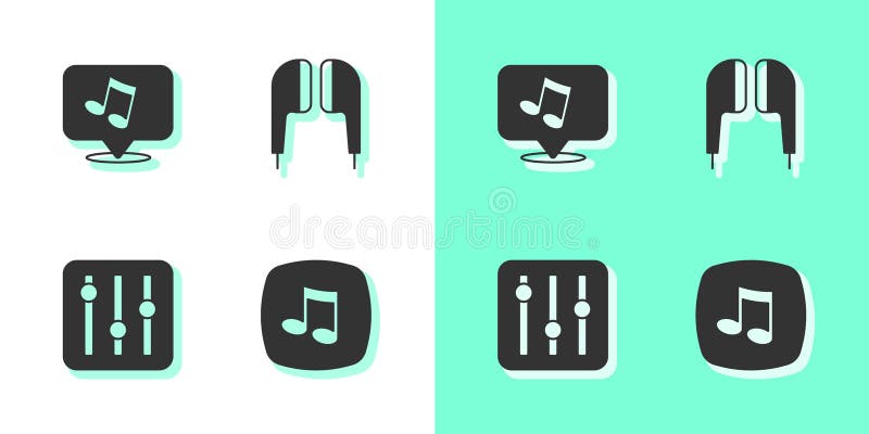Set Music Note, Tone, Sound Mixer Controller and Air Headphones Icon ...