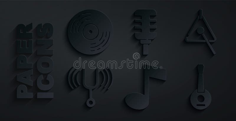 Set Music Note, Tone, Triangle, Musical Tuning Fork, Banjo, Microphone ...