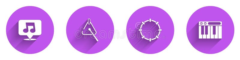 Set Music Note, Tone, Triangle, Tambourine and Synthesizer Icon with ...