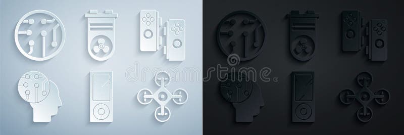 Set Music Player, Gamepad, Human Brain As Digital Circuit Board, Drone ... Set Music Player, Gamepad, Human Brain As Digital Circuit Board, Drone ...