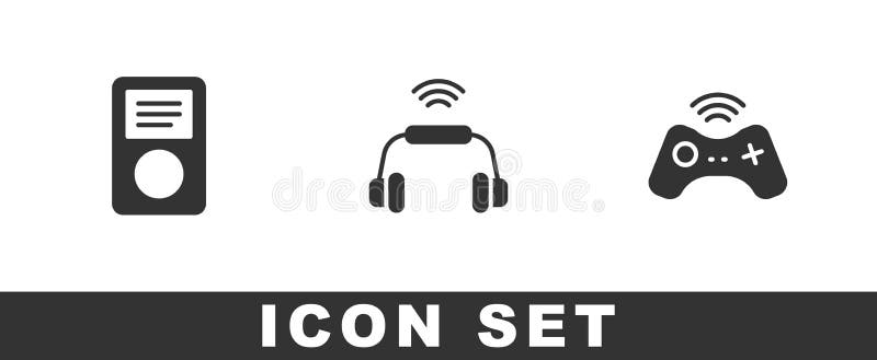Set Music Player, Smart Headphones System and Wireless Gamepad Icon ...