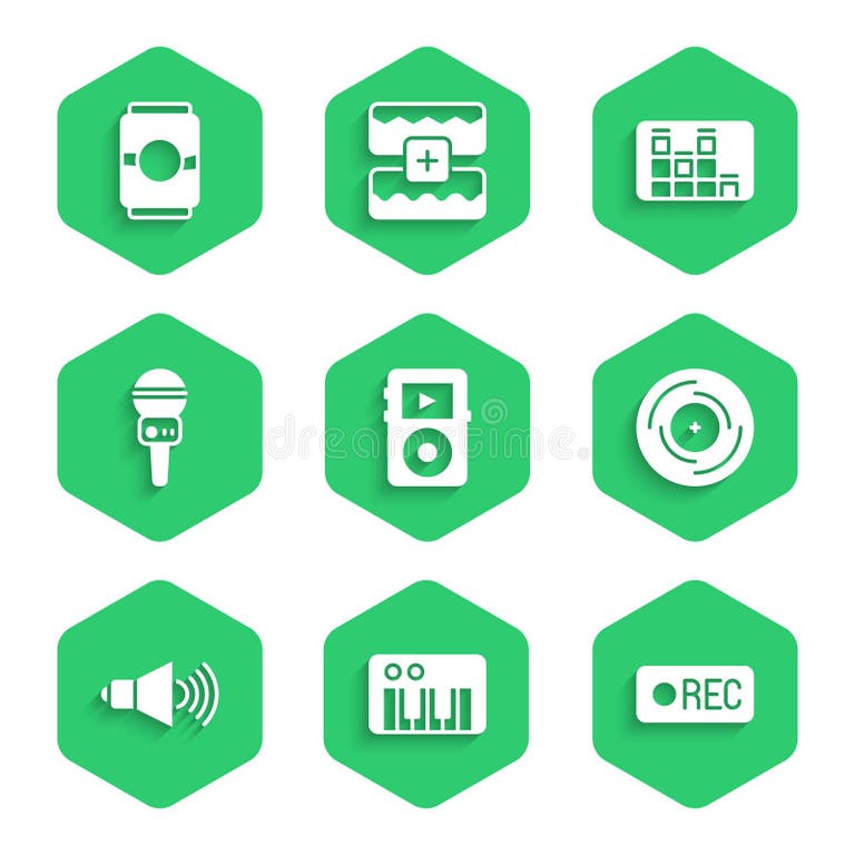 Set Music Player, Synthesizer, Record Button, Vinyl Disk, Speaker ...