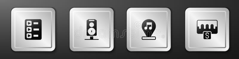 Set Music Playlist, Stereo Speaker, Note, Tone and Wave Equalizer Icon ...