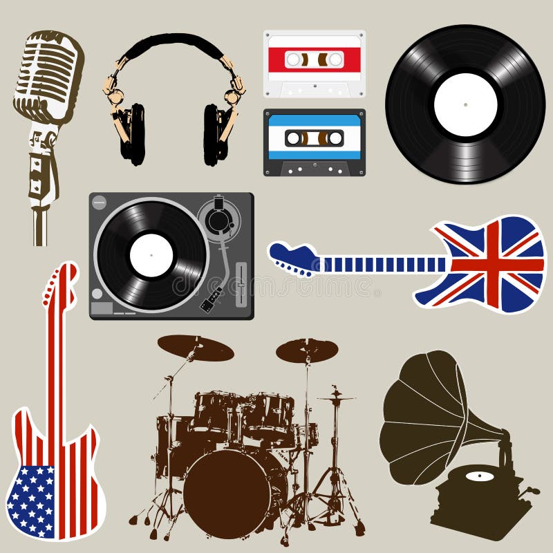 Set of Music and Sound Objects Stock Vector - Illustration of audio ...