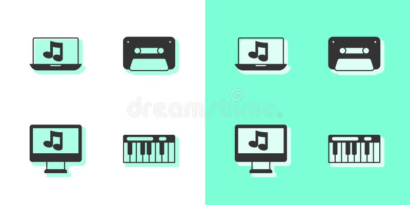 Set Music Synthesizer, Laptop with Music, Computer Note and Retro Audio ...