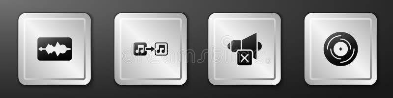 Set Music Wave Equalizer, Note, Tone, Speaker Mute and Vinyl Disk Icon ...