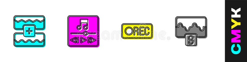 Set Music Wave Equalizer, Player, Record Button and Icon. Vector Stock ...