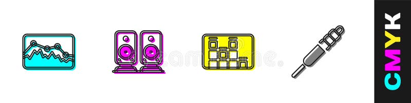 Set Music Wave Equalizer, Stereo Speaker, and Audio Jack Icon. Vector ...