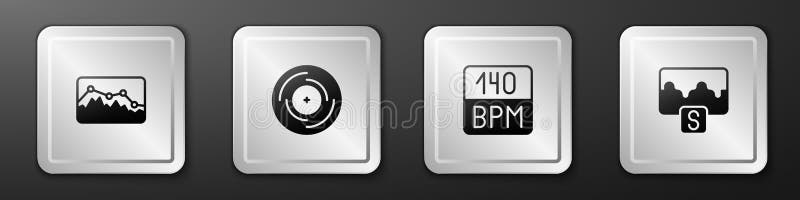 Set Music Wave Equalizer, Vinyl Disk, Bitrate and Icon. Silver Square ...