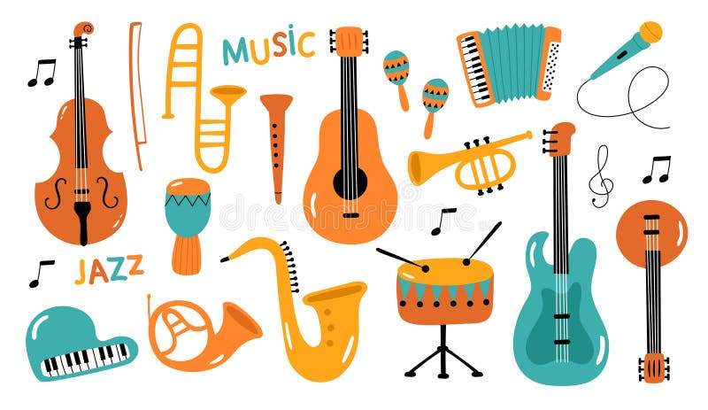 Set of Musical Instruments in Cartoon Style Isolated on White ...