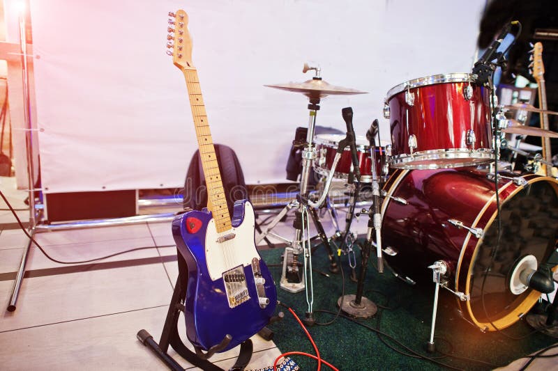 Set of Musical Instruments. Guitar and Drums Stock Photo - Image of ...