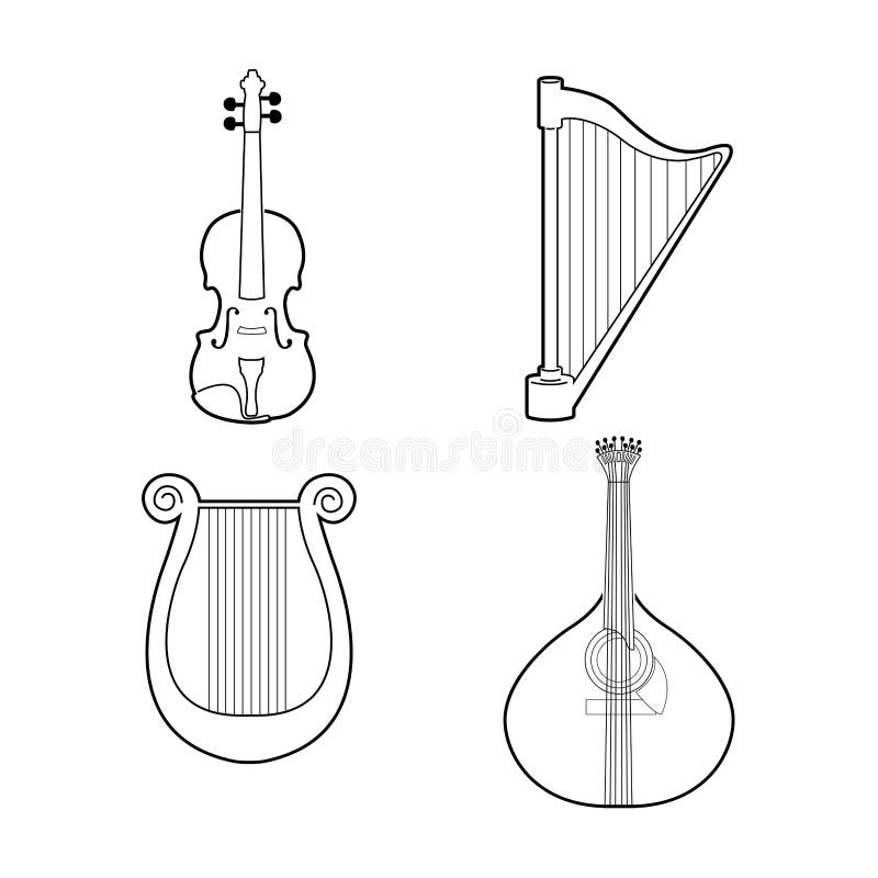 Set of musical instruments stock illustration. Illustration of outline ...