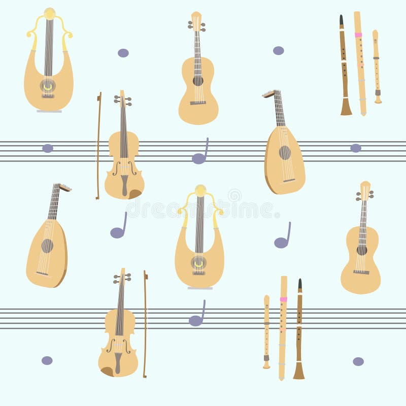 Set Of A Musical Instruments. Vector Isolated Objects, Pattern Stock ...