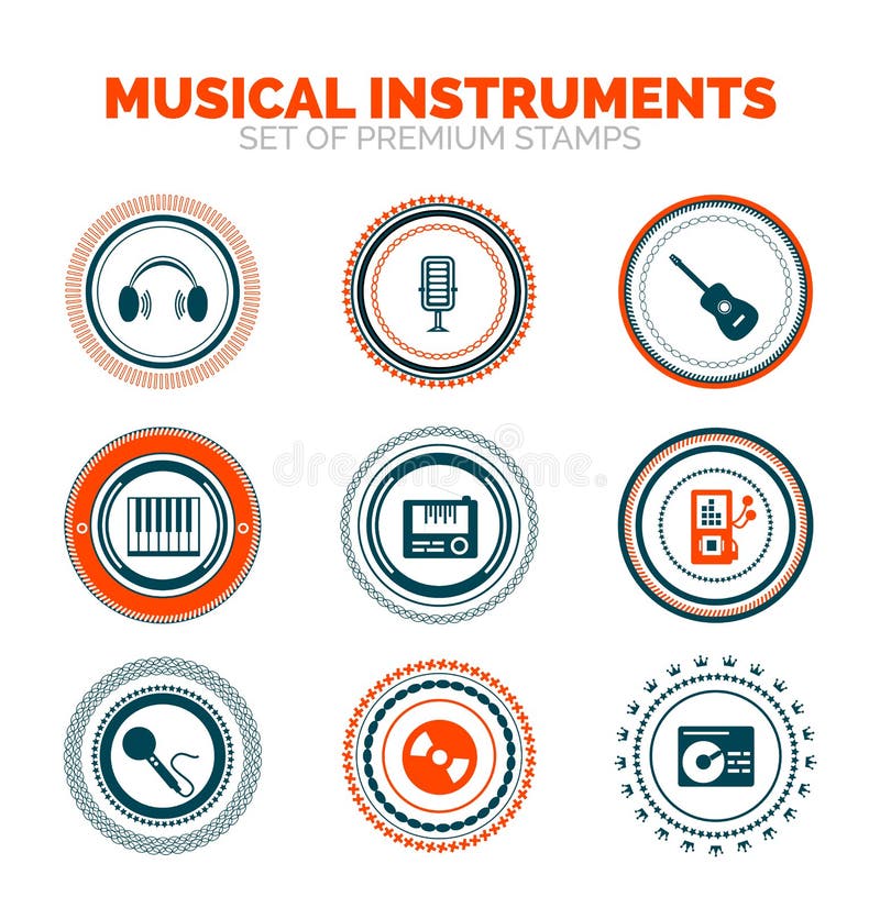 Set of Musical Instruments Vector Premium Stamps Stock Vector ...
